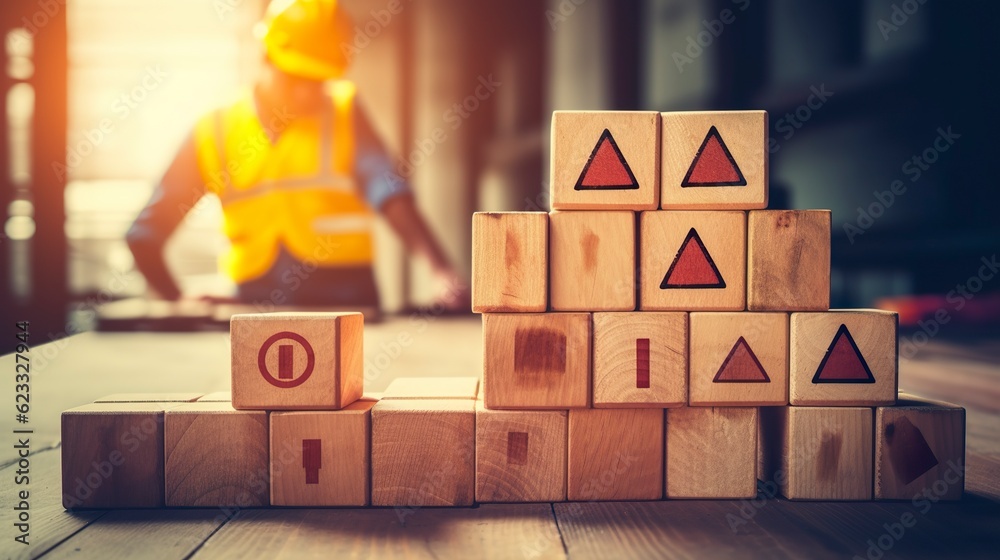 Work safety concept Safety at the workplace and compliance on wooden ...