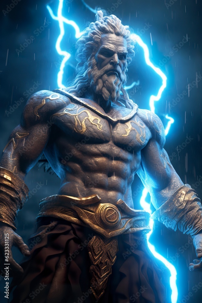 Image of a god with lightning behind him, fantasy characters. AI ...