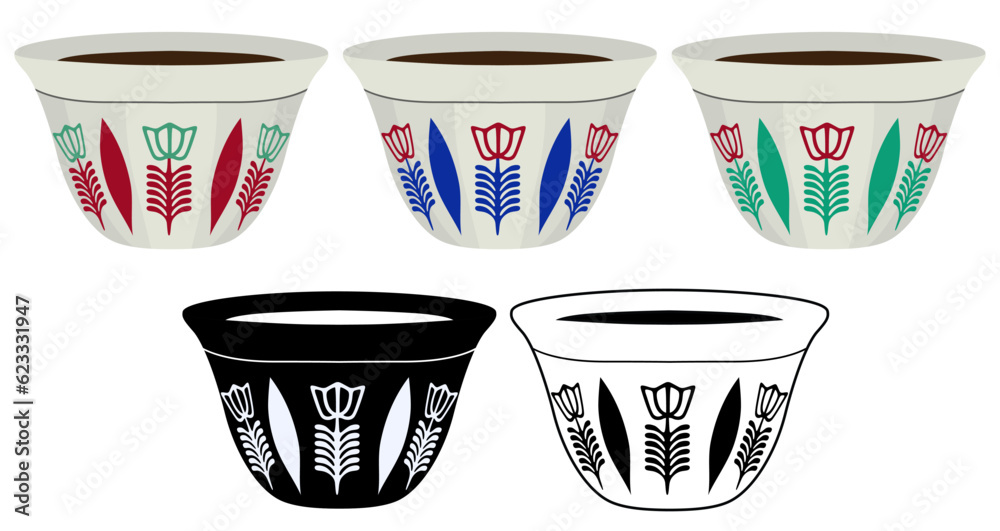 Set collections of Arabic Coffee cups. Traditional Lebanese coffee ...