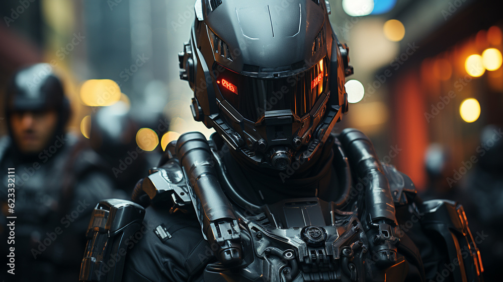 Futuristic police officers or security officer, combat suit. Generative ...