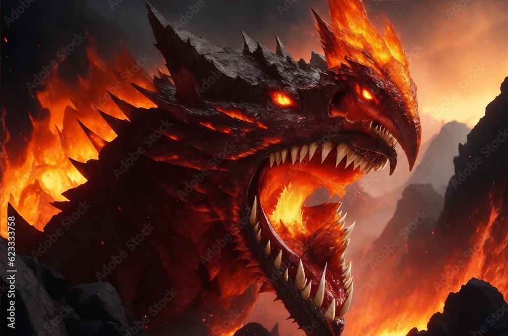The Emberjaw: A fiery creature that roams volcanic regions, with a ...