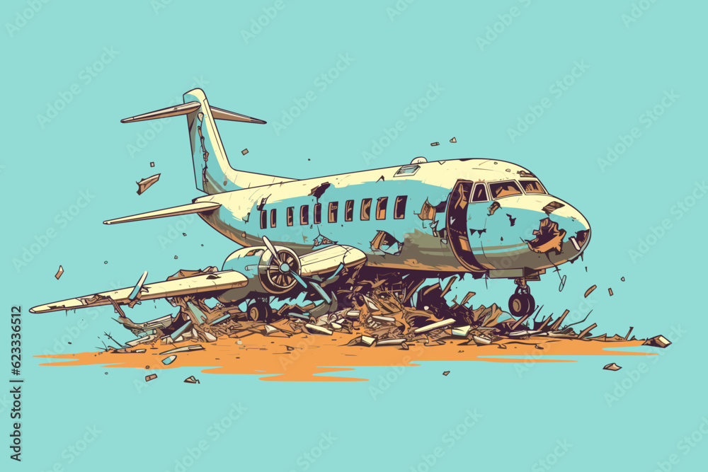 Doodle inspired Abandoned aircraft, cartoon sticker, sketch, vector ...
