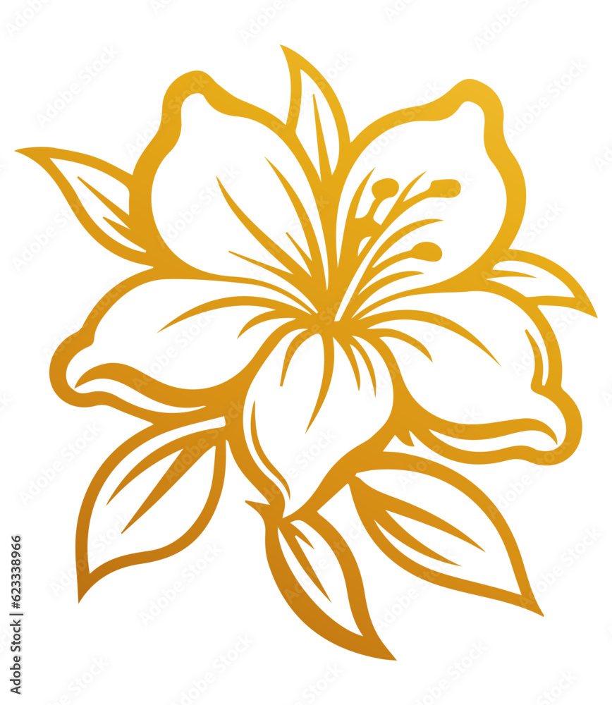 Hand drawn azalea flower . Sketch of azalea flower with leaves and stem ...