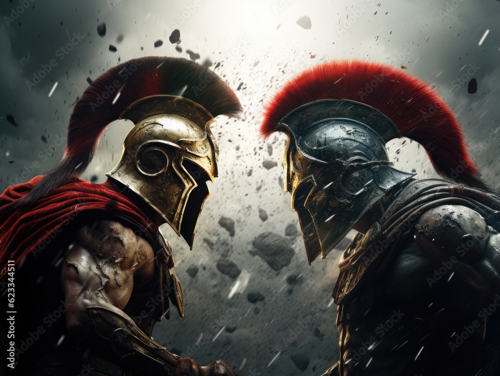 Fight of two Roman soldiers. Digital art. Generative AI. Stock Photo ...
