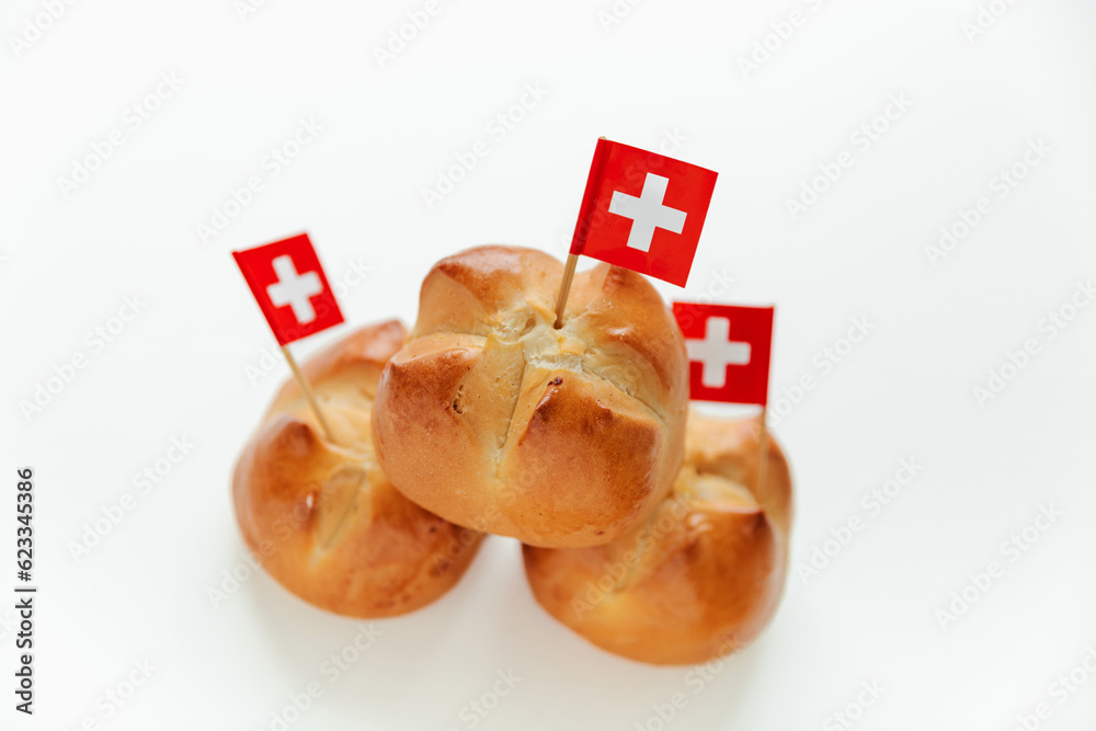 Photo & Art Print Traditional Swiss bread buns with a cut in the shape ...