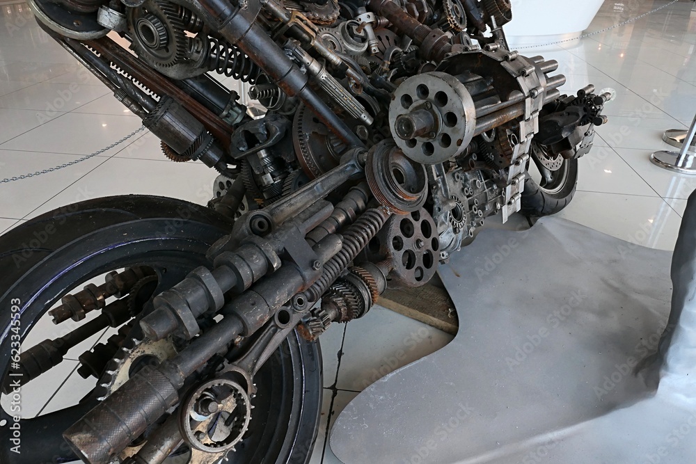 Rear wheel and weaponized frame of Mototerminator bike, real size model ...