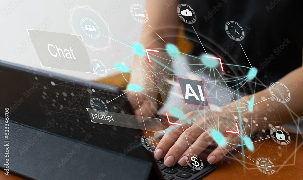 AI tech and log in access cyber security concept, businessman touching ...