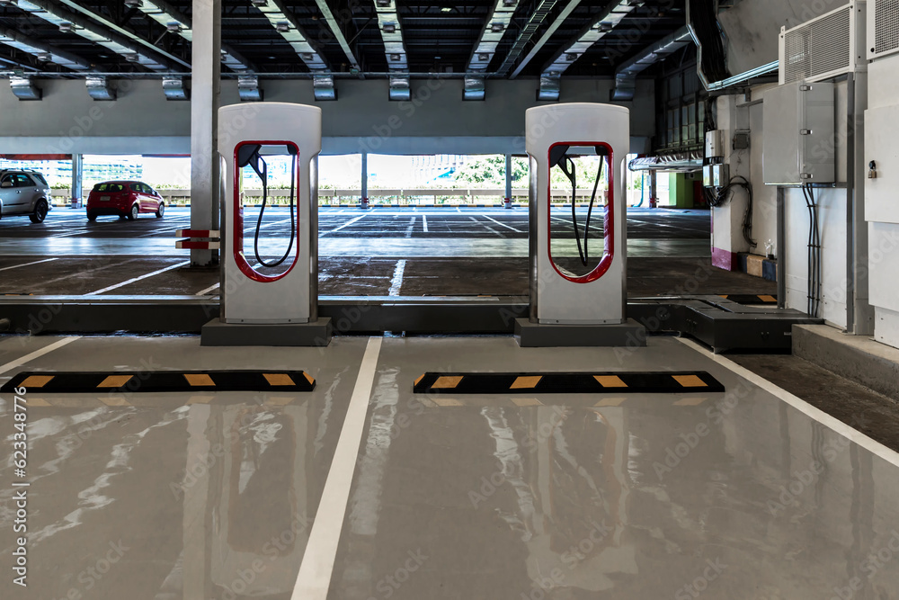 Electric car charging station. Hybrid car Electric charger station in ...