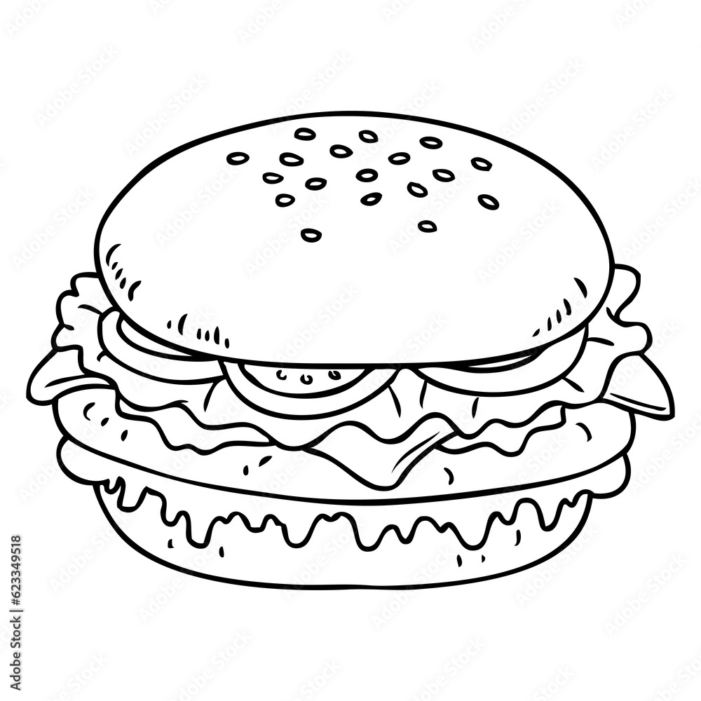 burger outline vector illustration Stock Vector | Adobe Stock