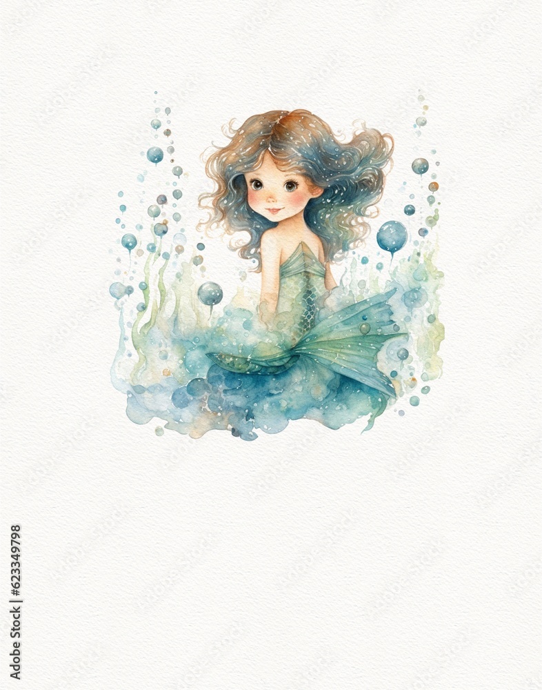 watercolor drawing of stunning beautiful mermaid princess girl, mermaid ...