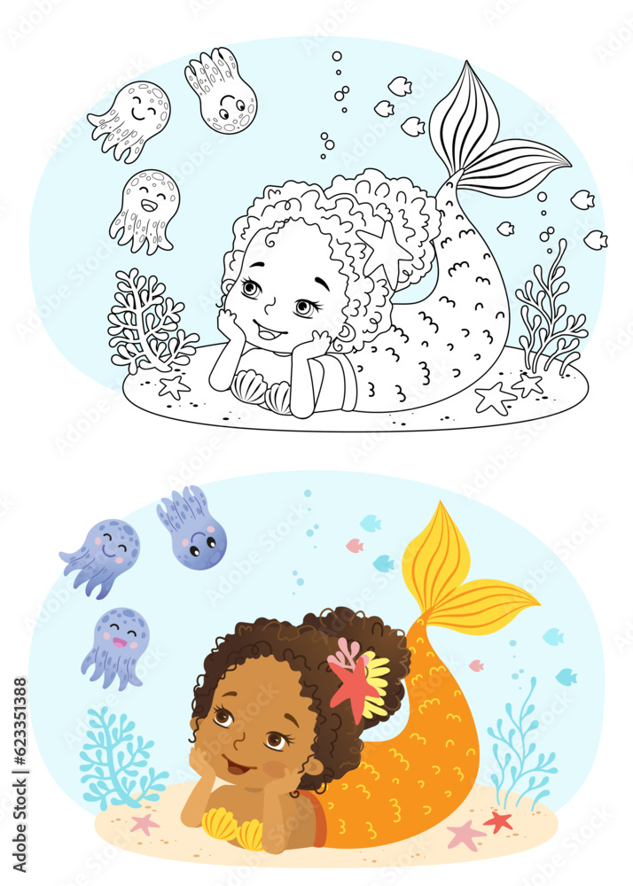 Black and white vector coloring for children. Illustration of beautiful ...