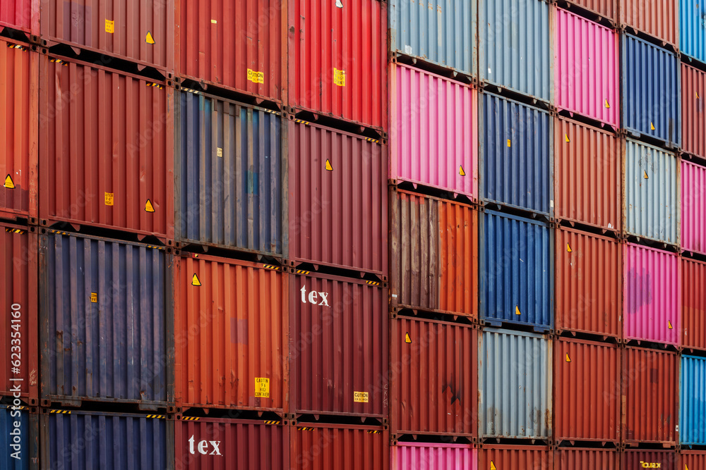 Container yard for Logistic Import Export business, vintage colorful ...