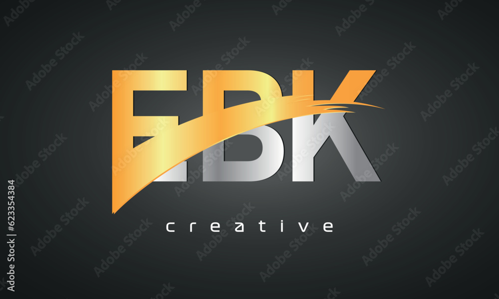 EBK Letters Logo Design with Creative Intersected and Cutted golden ...
