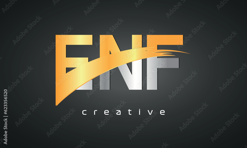 ENF Letters Logo Design with Creative Intersected and Cutted golden ...