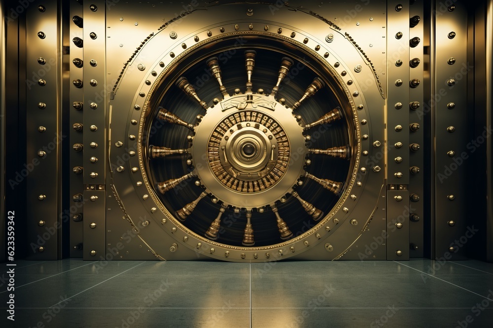 Luxurious Private Vault with Gold Door and Metal Door, Modern Bank ...