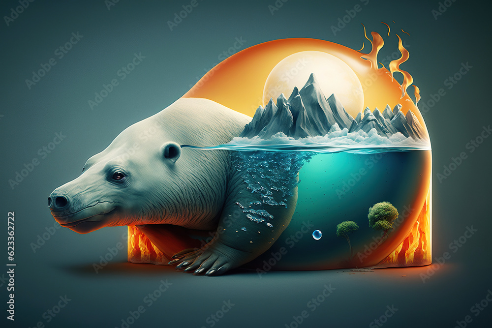 ai generated Illustration polar bear in a climate change global warning ...