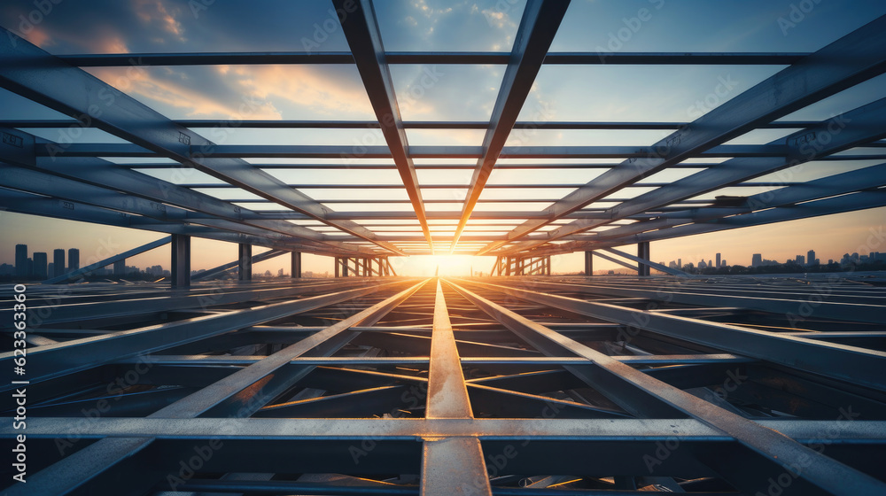 Structure of steel for building construction on sky background ...