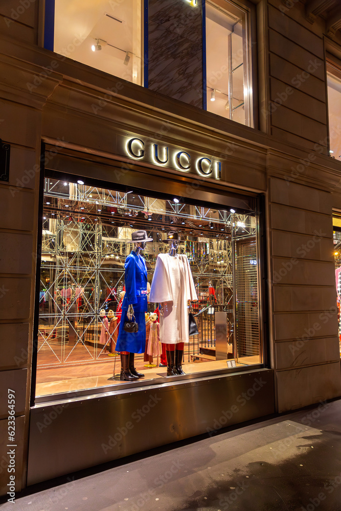 Gucci store and signage in Paris, France Stock Photo | Adobe Stock
