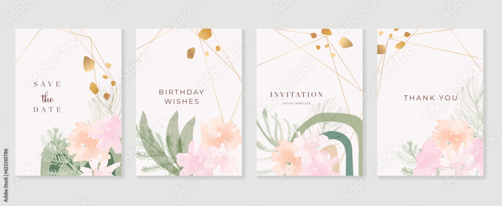 Set of luxury floral invitation card background vector. Hand drawn ...