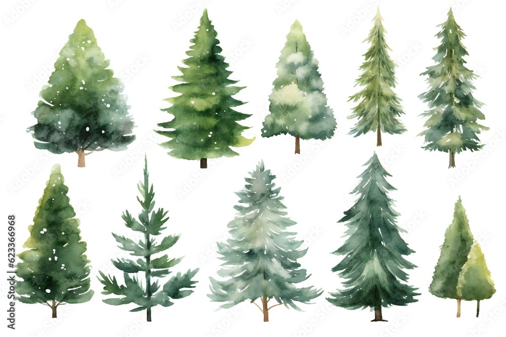 Watercolor Christmas tree clip art on white background Generative AI ...