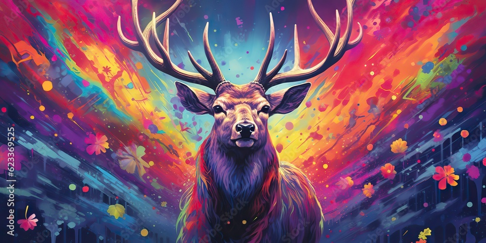AI Generated. AI Generative. psychedelic stag deer animal. Ink brush ...