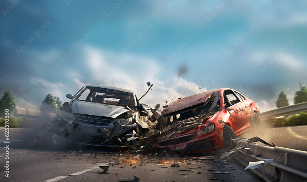 Car crash on highway,auto accident involving two cars on a city street ...