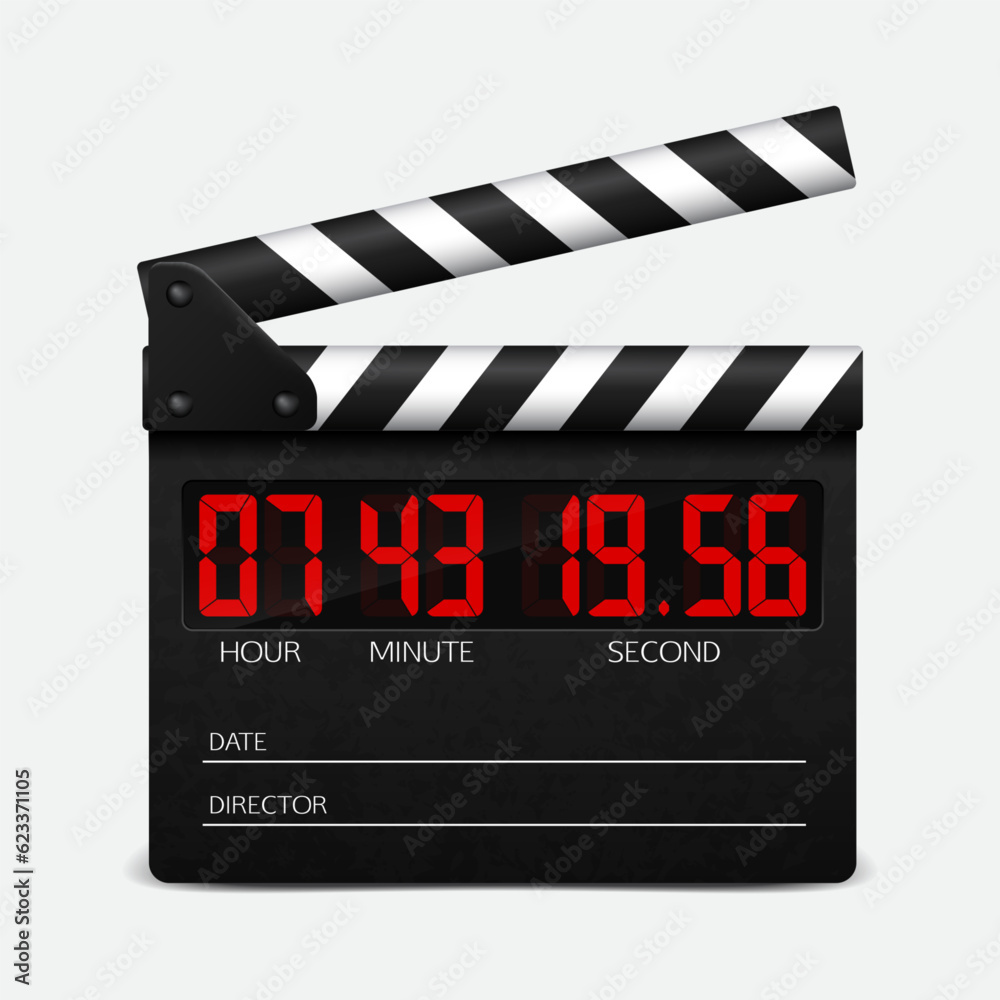 Digital clapper board on white background. Film movie clapper board ...
