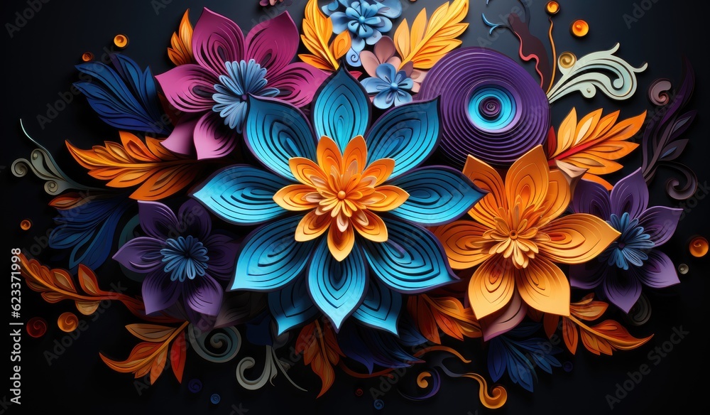 Colorful floral Mandala illustration with colorful lines, Mexican ...