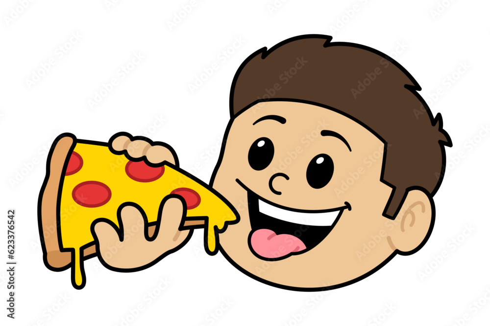 Cartoon Boy Eating Pizza Illustration Stock Vector | Adobe Stock