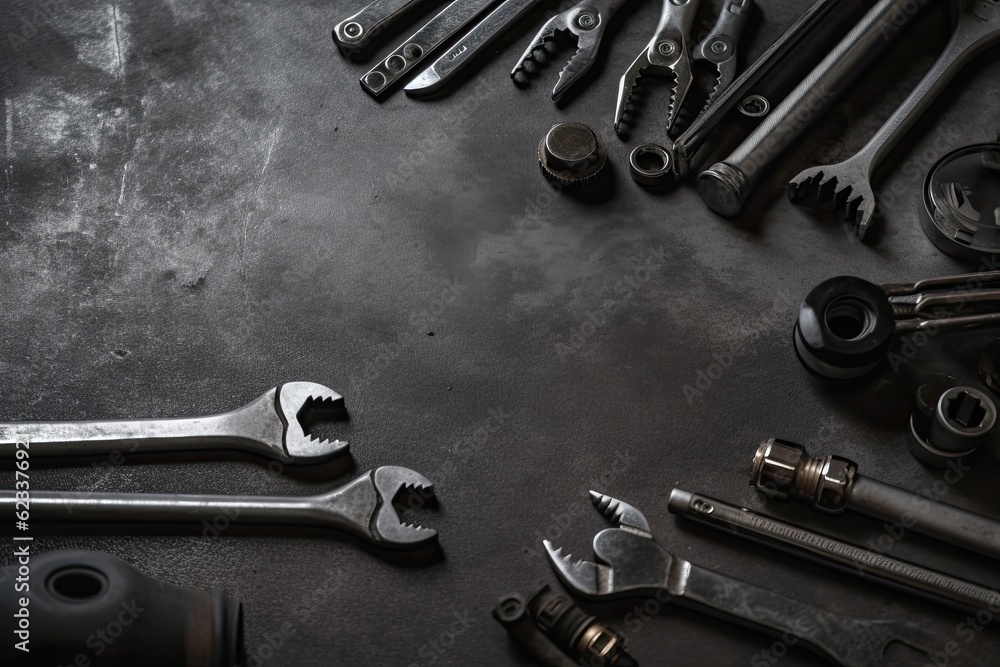 Auto mechanic's tools on grey stone table with copy space Stock Photo ...