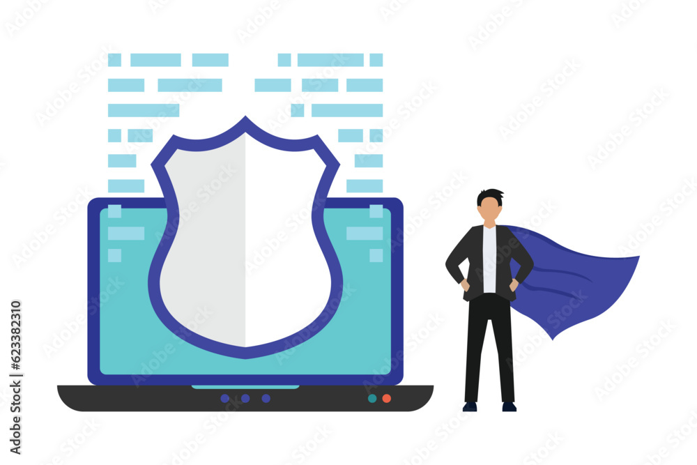 Insurance agent wearing cape with a shield concept. Defender security ...