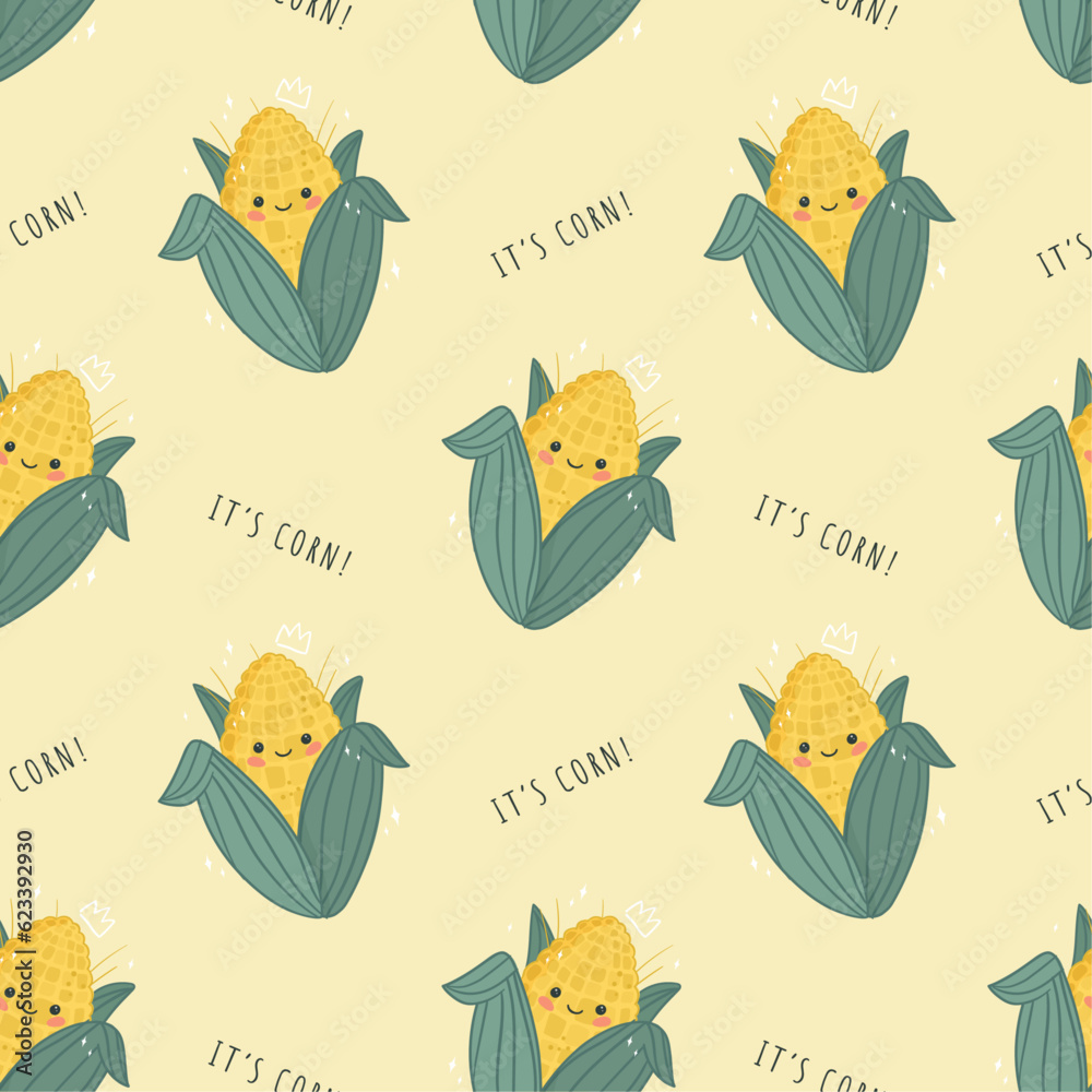 Kawaii and cute vector seamless pattern design of corn - it's a corn ...