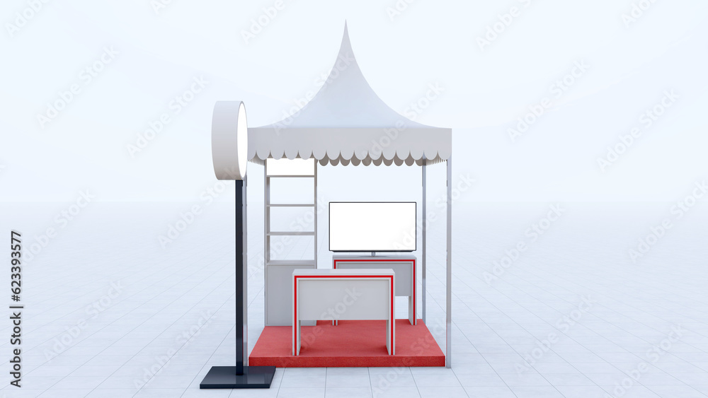 3d illustration stand booth sarnafil 2x2 m with display rack table ...