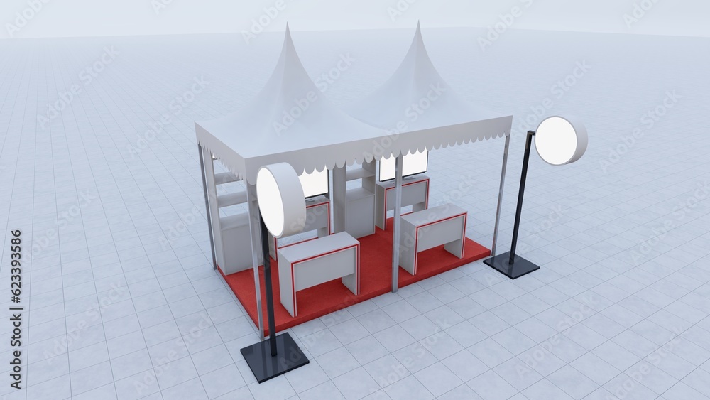 3d illustration stand booth sarnafil 2x2 m with display rack table ...