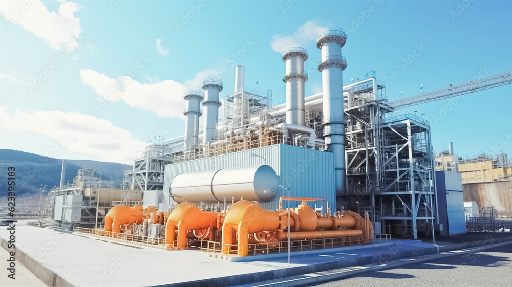 Chemical factory. Hydrogen gas storage tanks. Spherical storage for ...