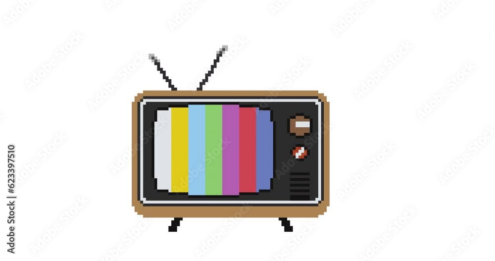 Pixel art vintage Television. Old Television Set turning on Green ...