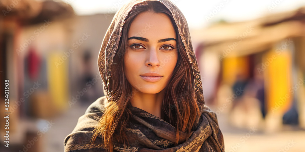 Captivating young Egyptian woman sporting modern attire in a ...