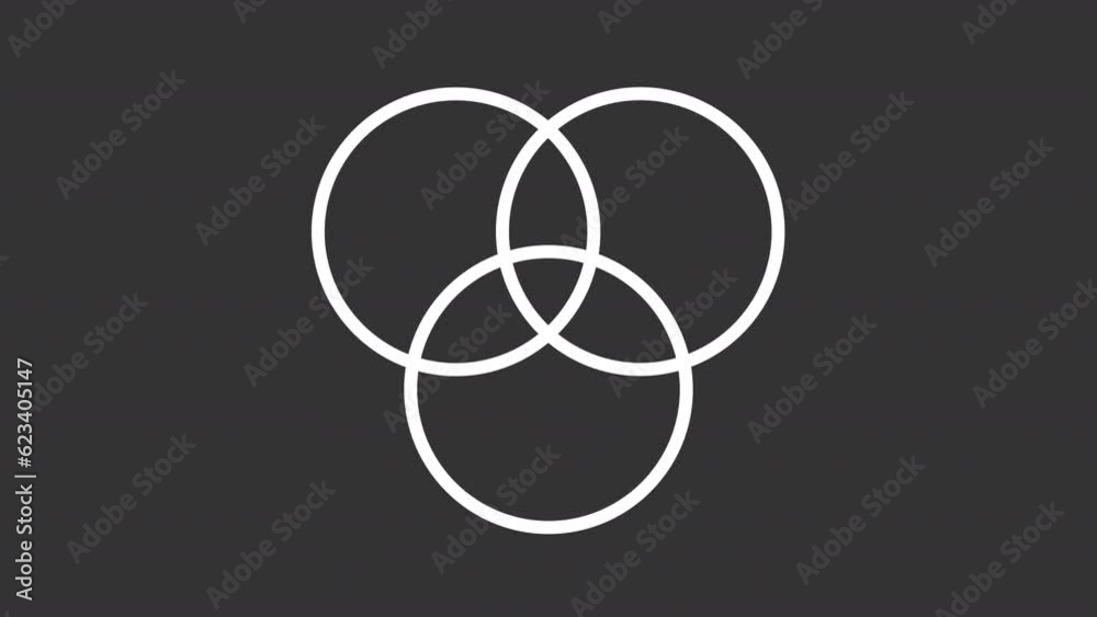 Animated venn diagram white icon. Three overlapping circles line ...