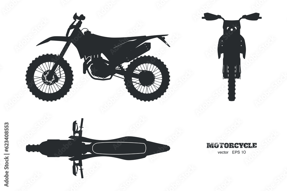 Isolated black silhouette of cross motorcycle. Motorbike shape. Front ...