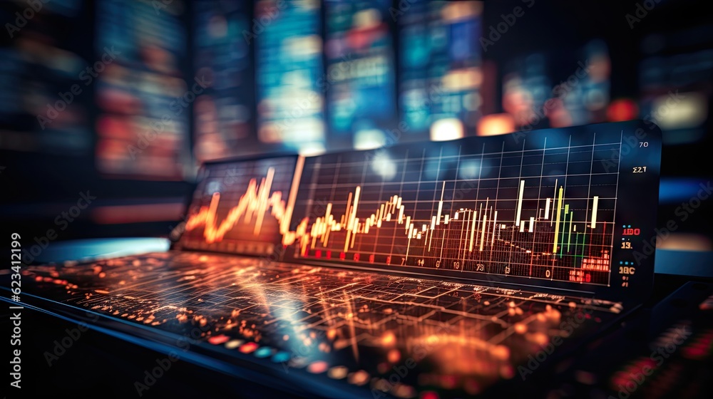 Stock market trading screen with financial charts and graphs ...