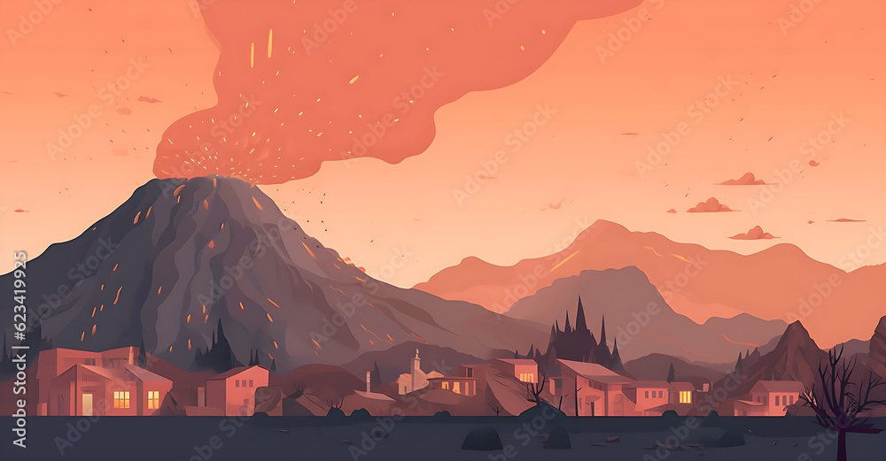 Volcano Eruption Near a City, catastrophe, natural disaster, danger ...