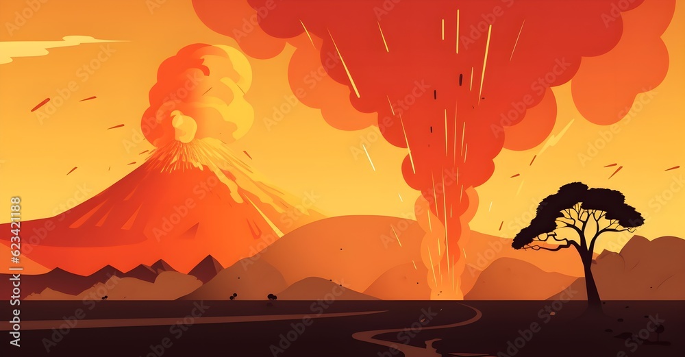 Volcano Eruption Near a City, catastrophe, natural disaster, danger ...