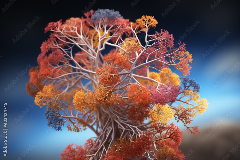 A medical illustration showing the bronchial tree superimposed on the ...