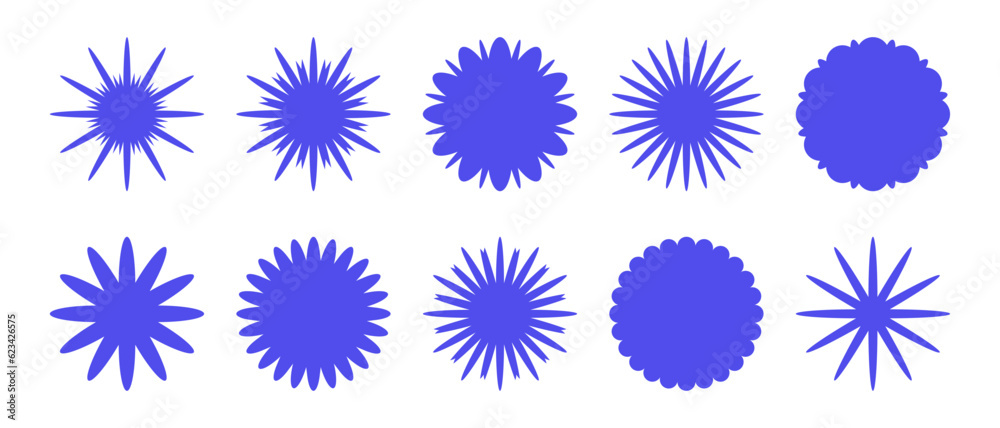 Set of ornamental figures. Collection of round shapes in blue color ...