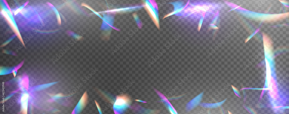 Crystal Rainbow Light Effects. Overlay for backgrounds.Triangular prism concept. Light streak ...