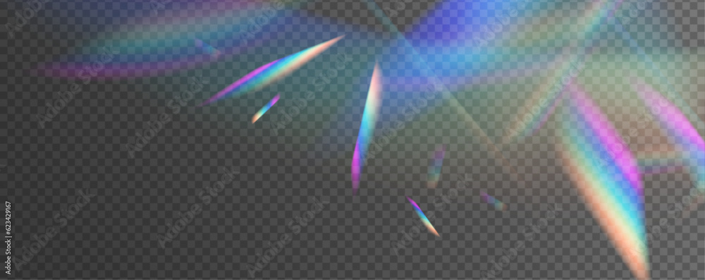 Vetor de Light streak overlay pattern designs. Set Rainbow crystal light leak flare reflection ...