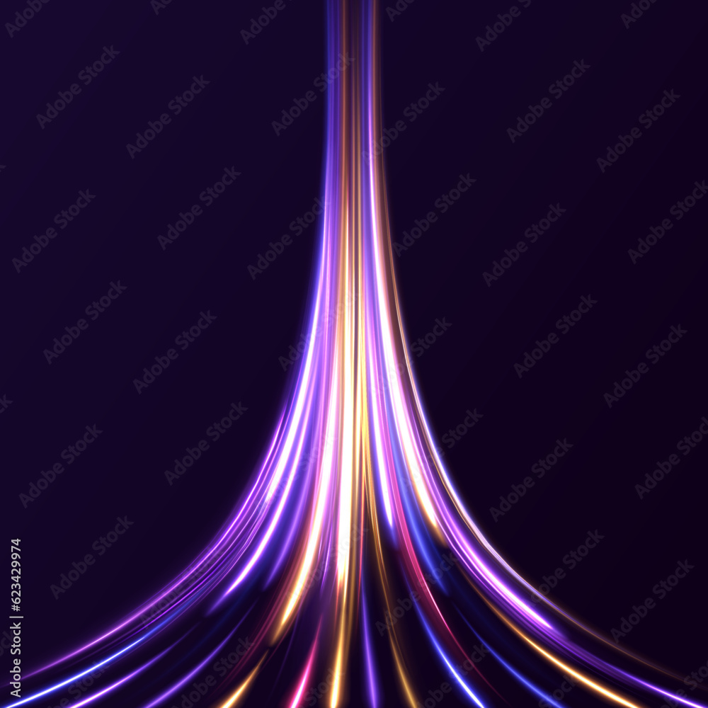 Neon color glowing lines background, high-speed light trails effect ...