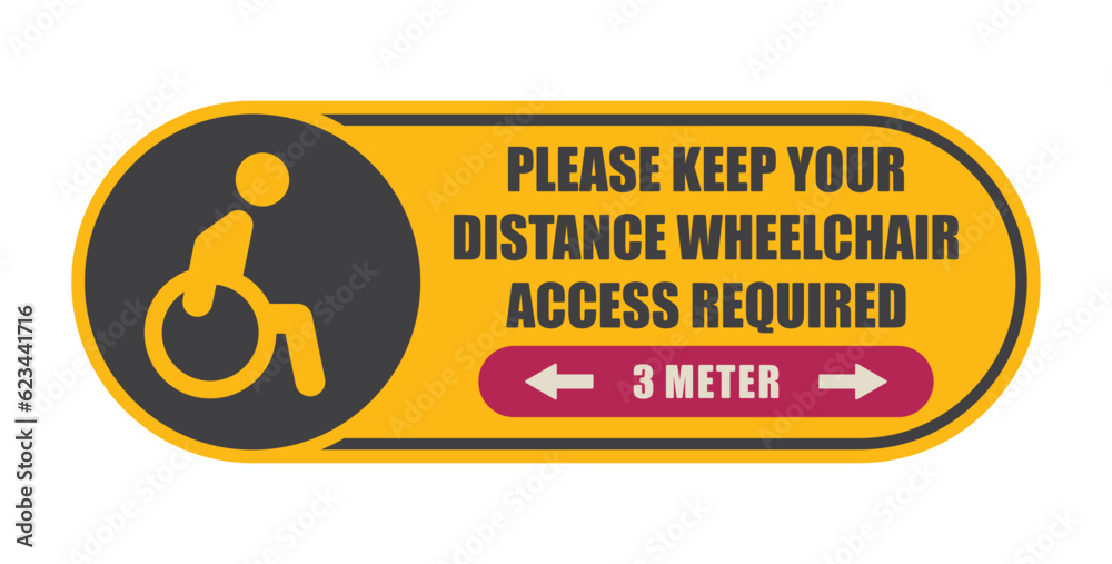 Vector yellow sticker with a character in a wheelchair with the text ...