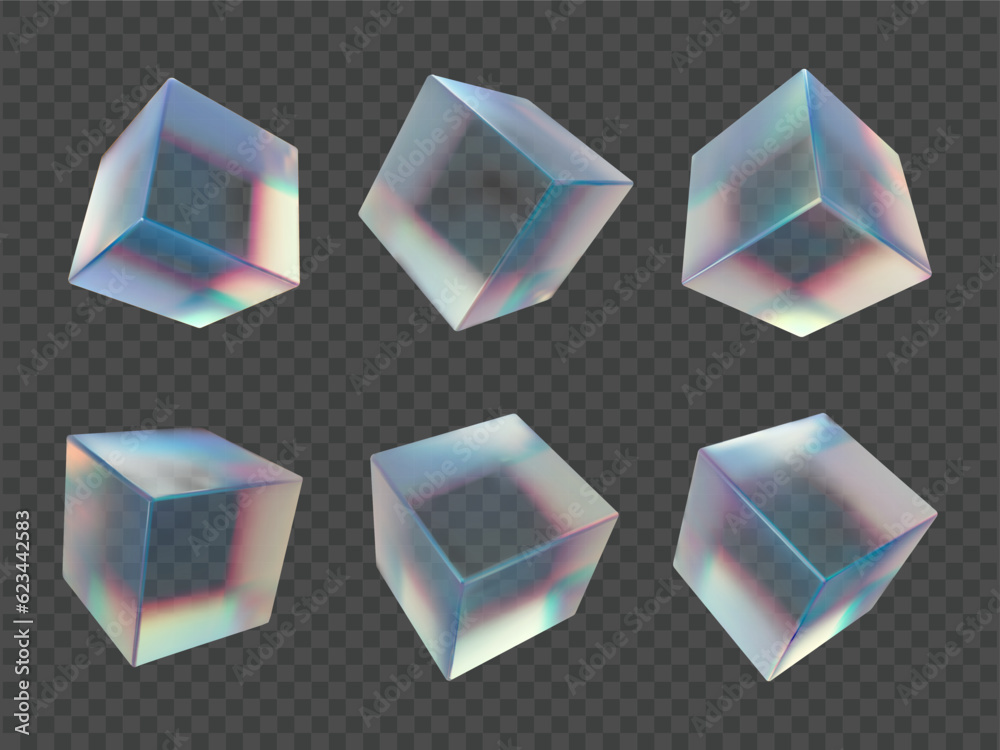 3d Glass Cube Box With Crystal Dispersion Vector Effect Abstract Empty Glassy Square With Prism