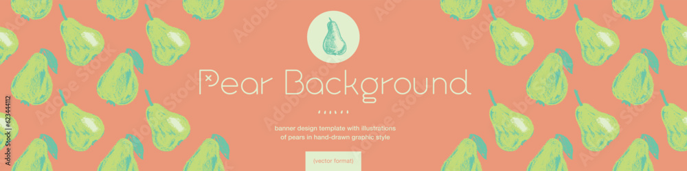 Vector pears fruit label template. Vegan fruit banner, honey pear ...